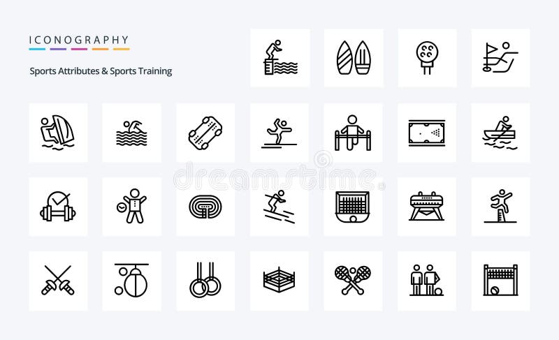 25 Sports Atributes and Sports Training Line Icon Pack Stock Vector ...