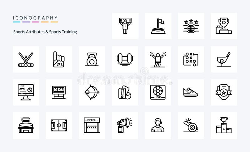 25 Sports Atributes and Sports Training Line Icon Pack Stock Vector ...