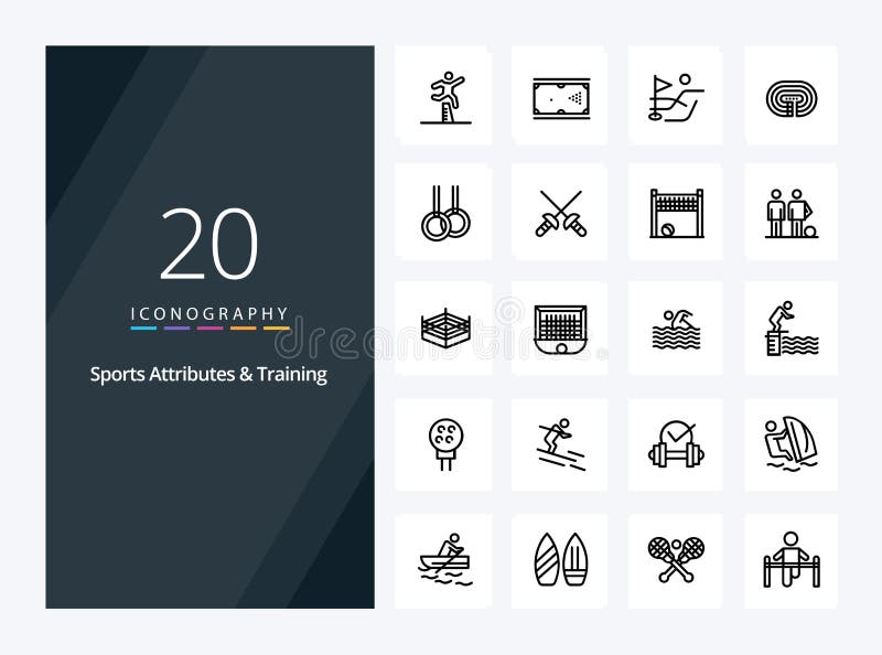 20 Sports Atributes and Sports Training Outline Icon for Presentation ...