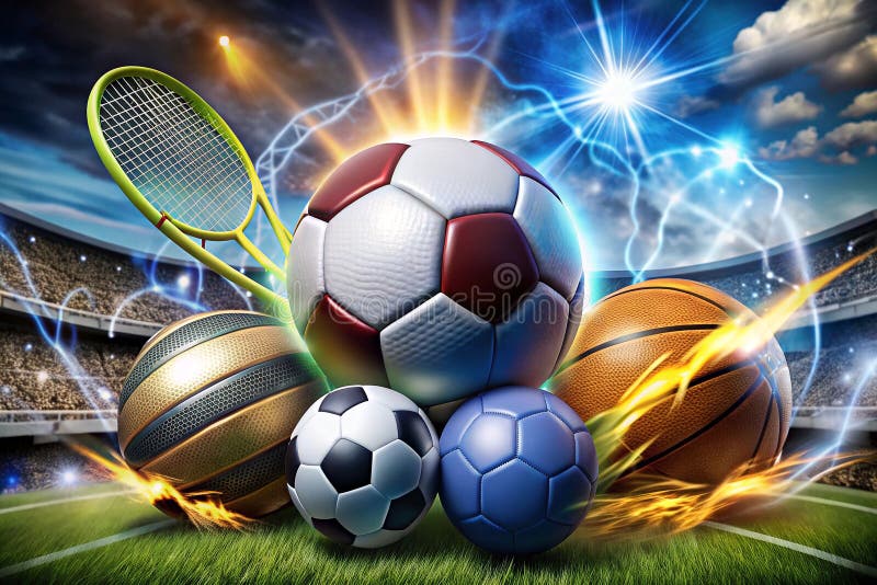 Sports Balls Exploding in Stadium, Action Shot Stock Illustration ...