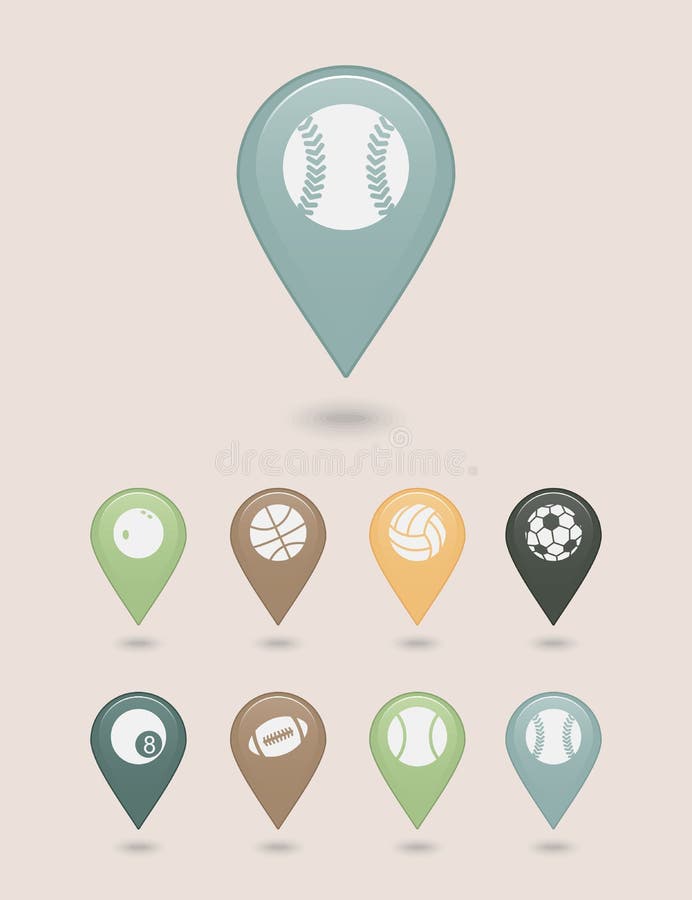 Sports Balls Mapping Pins Icons Stock Vector - Illustration of empty ...