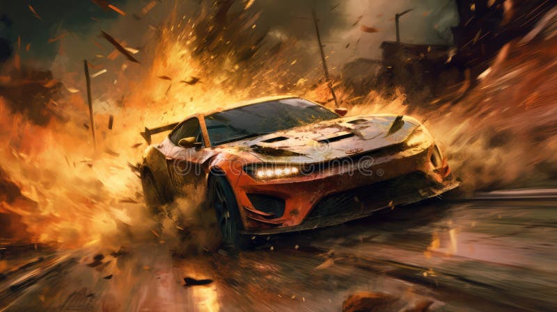 Sports Car Crashes in a Storm. Generative AI Stock Image - Image of ...