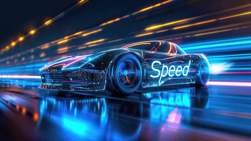 Sports Car with Neon and Light Streaks, Highlighting Speed and ...