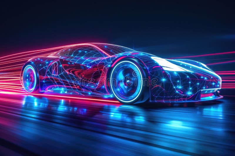 Sports Car with Neon and Light Streaks, Highlighting Speed and ...
