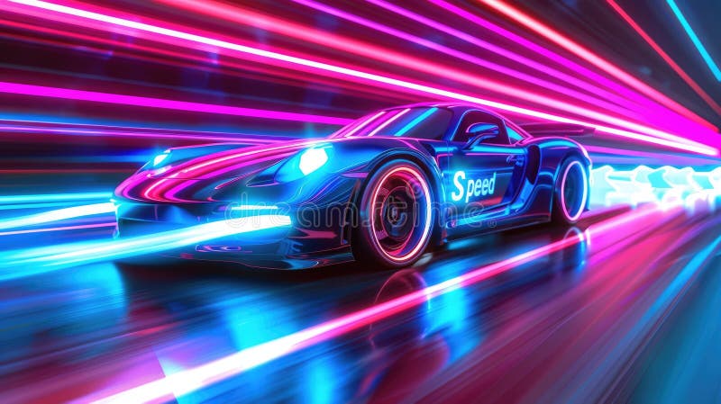 Sports Car with Neon and Light Streaks, Highlighting Speed and ...