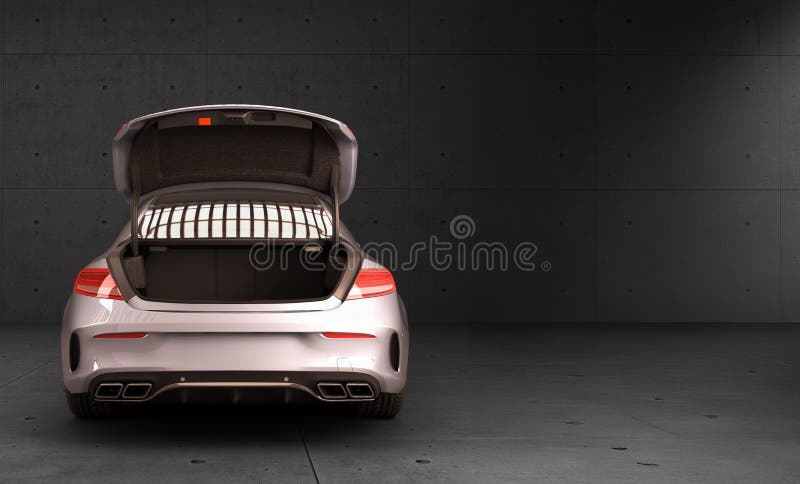 Sports Car with Open Trunk 3d Render Contrast Image Stock Illustration ...