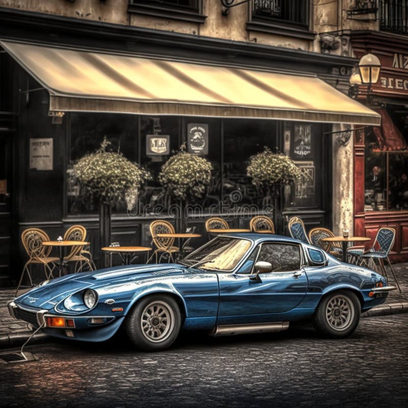 Sports Car Outside Restaurant. Generative AI Stock Illustration ...