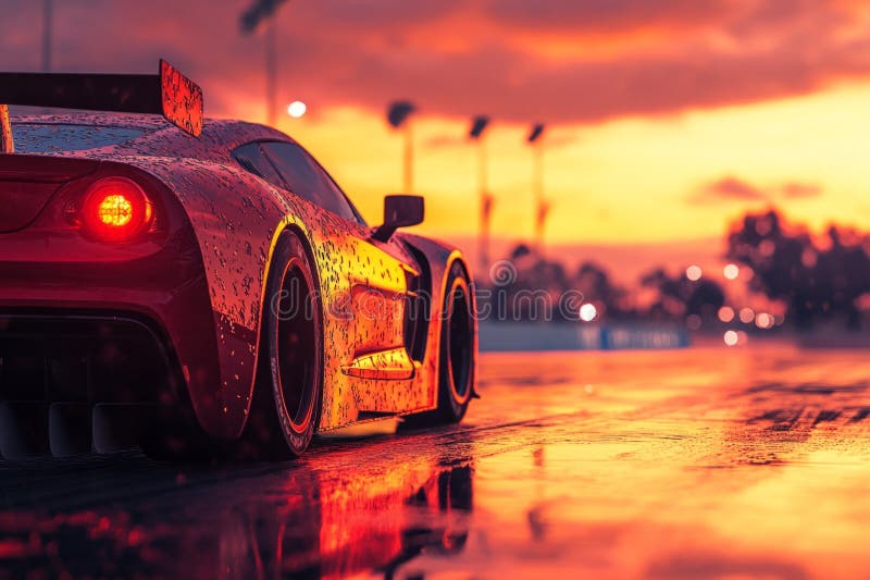Sports Car on the Track in the Rays of Sunset Stock Photo - Image of ...