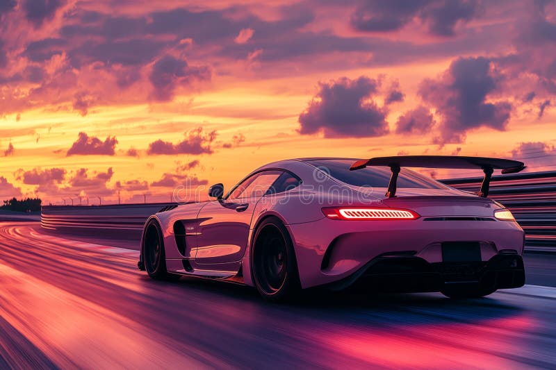 Sports Car on the Track at Sunset Stock Image - Image of race, motion ...