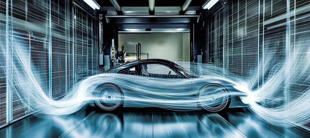 Sports Car Undergoing Aerodynamic Testing in a Professional Wind Tunnel ...