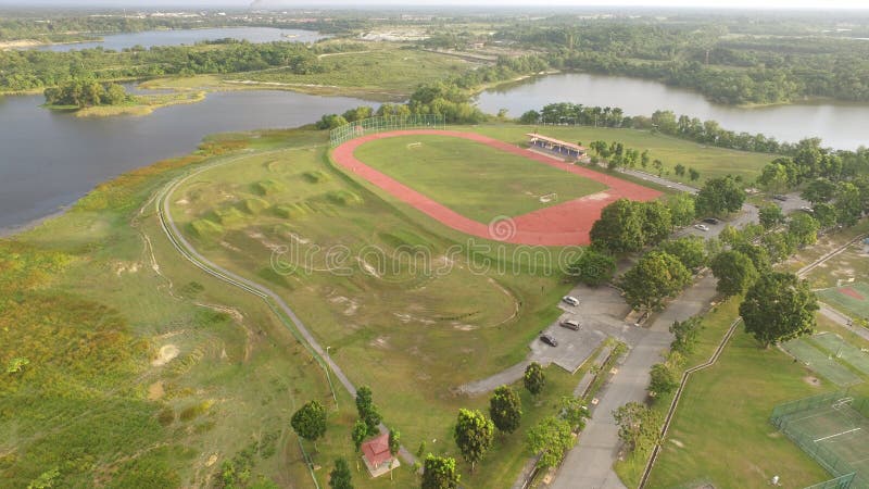 Sports Center Running Track Stock Image - Image of drone, shot: 86598041