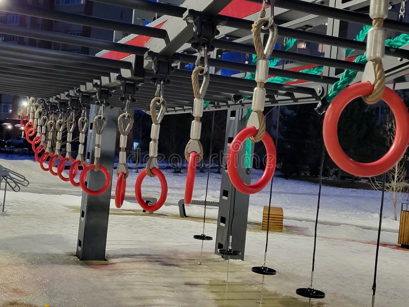 A Sports Complex with Gymnastic Rings on the Playground in the Evening ...