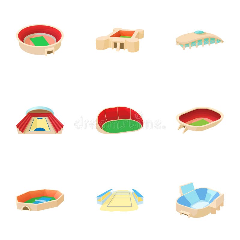 Sports Complex Icons Set, Cartoon Style Stock Vector - Illustration of ...
