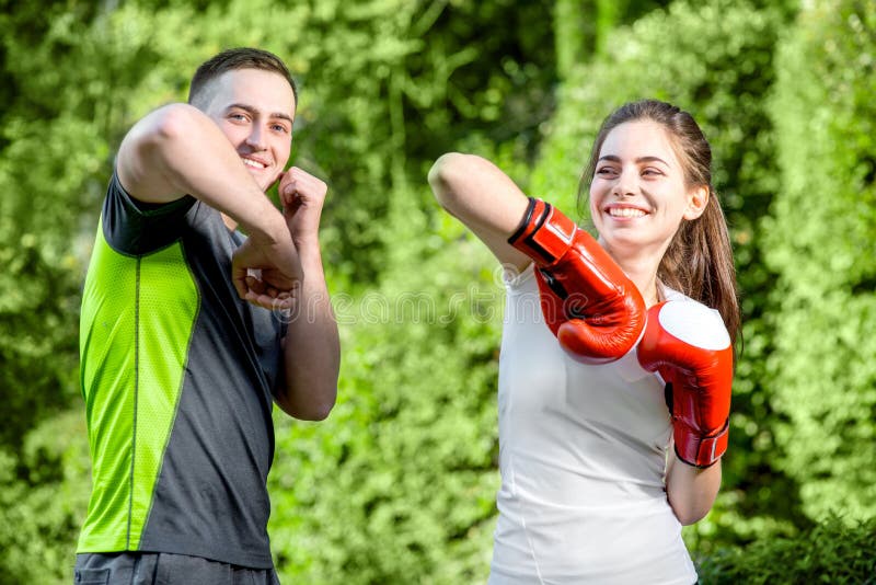 Sports couple in the park stock image. Image of practicing - 45770263