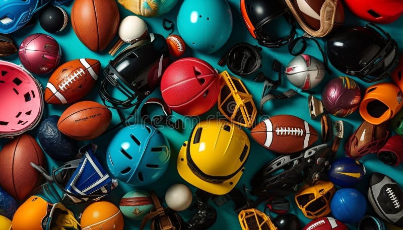 Sports Equipment Collection in a Fun Pattern Generative AI Stock Image ...