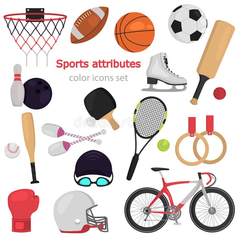 Sports Equipment Color Flat Icons Set for Web and Mobile Design Stock ...