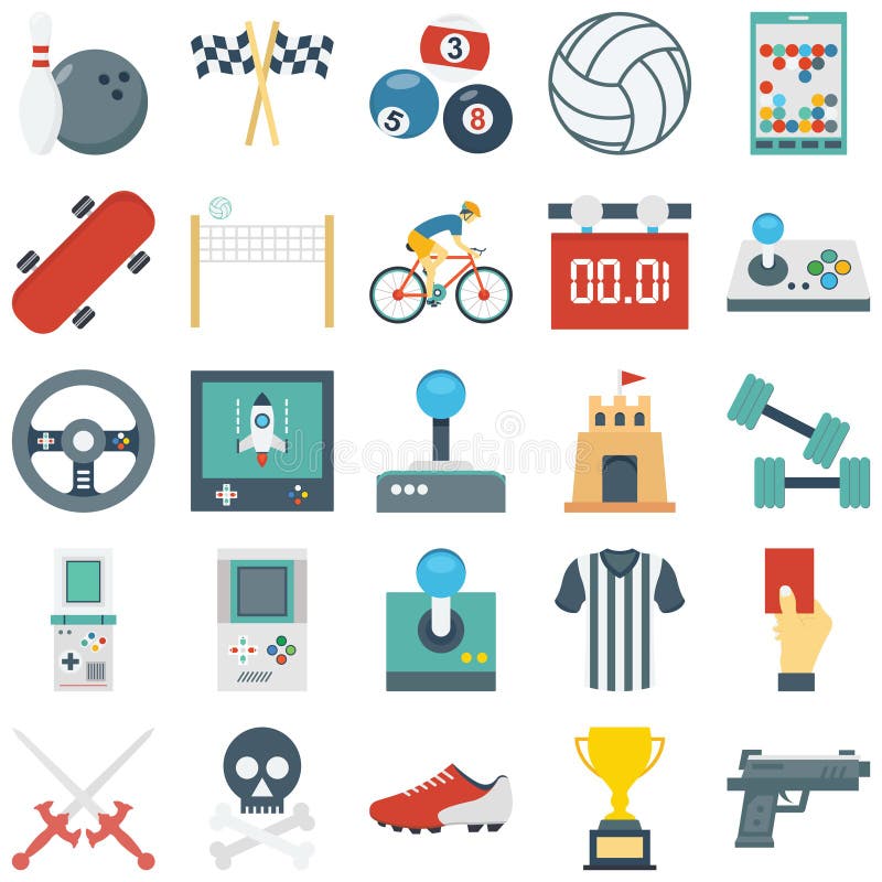 Sports and Games Isolated Vector Icons Set Every Single Icons Can Be ...
