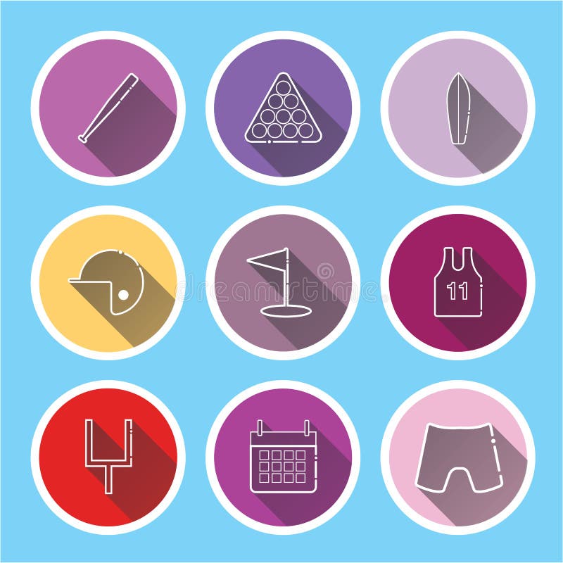 Sports Icons Set on Blue Long Shadows Stock Illustration - Illustration ...