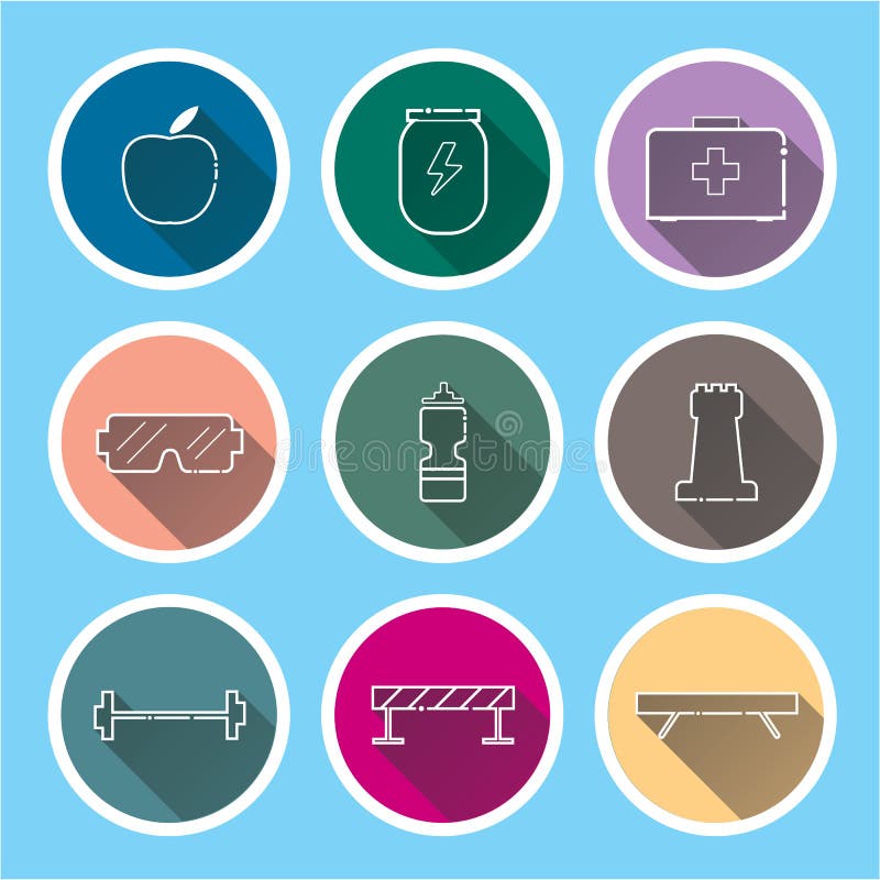 Sports Icons Set on Blue Long Shadows Stock Illustration - Illustration ...