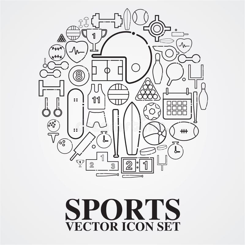 Sports icons set outline stock illustration. Illustration of cricket ...