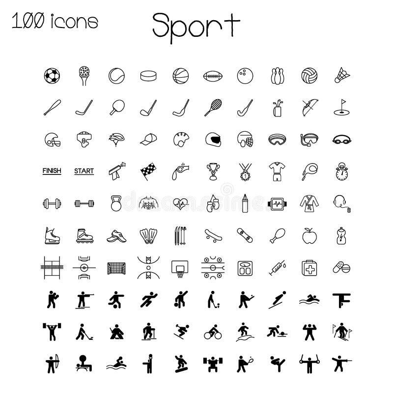 Sports Icons. Set of 100 Pieces. Stock Vector - Illustration of icon ...