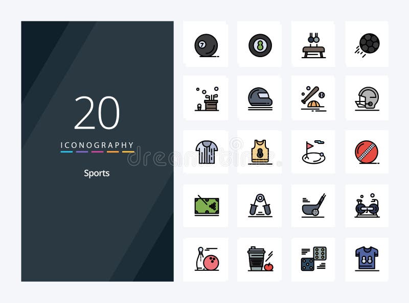 20 Sports Line Filled Icon for Presentation Stock Vector - Illustration ...