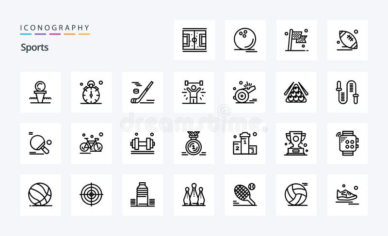 25 Sports Line icon pack stock vector. Illustration of rope - 264542673