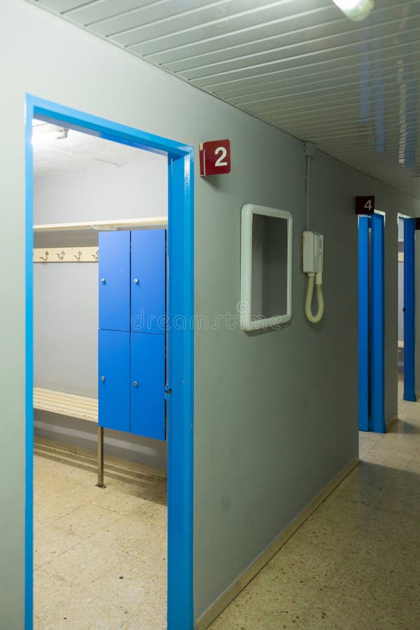 Sports Locker Room with Lockers and Bench Stock Photo - Image of ...