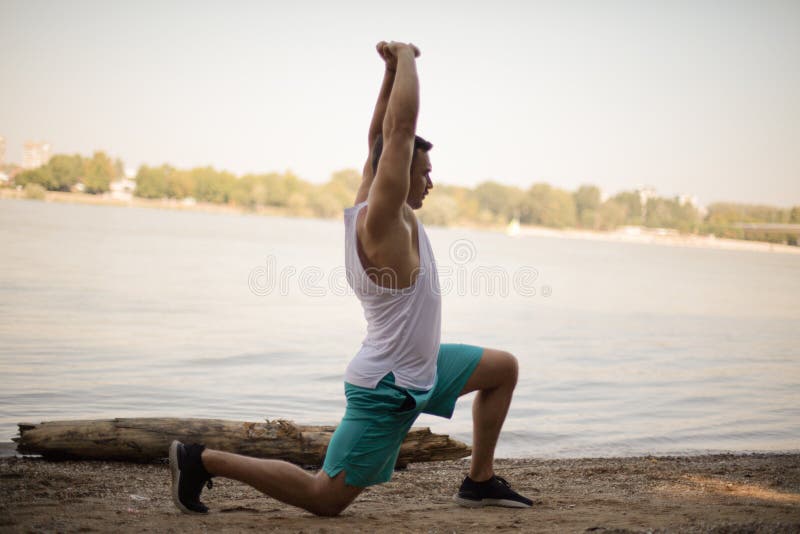 Sports Man Working Exercise on the Beach Stock Image - Image of ...