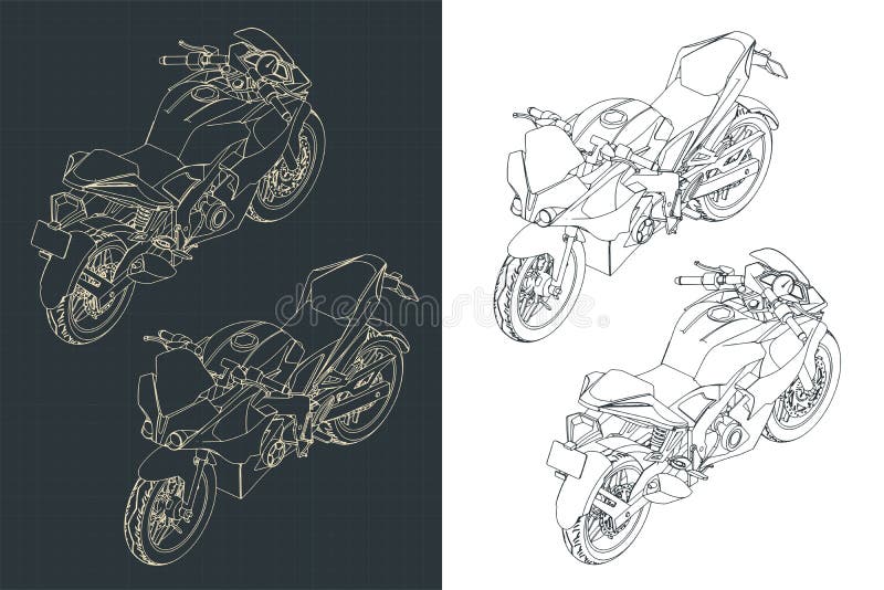 Sports Motorcycle Isometric Blueprints Stock Vector - Illustration of ...