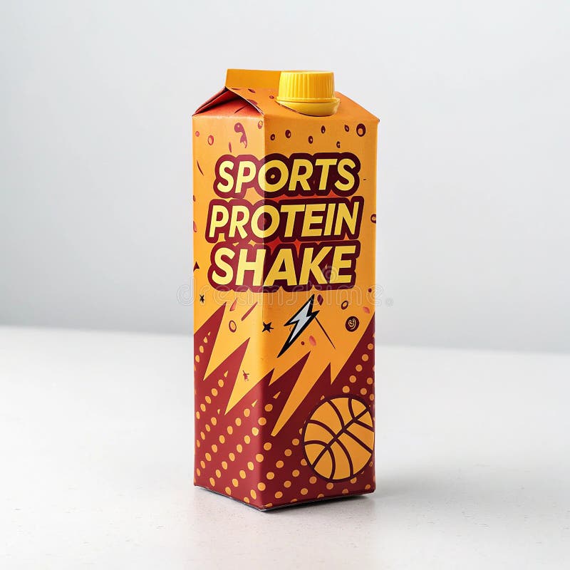 Sports Protein Shake Carton with Bold Energetic Typography Stock ...