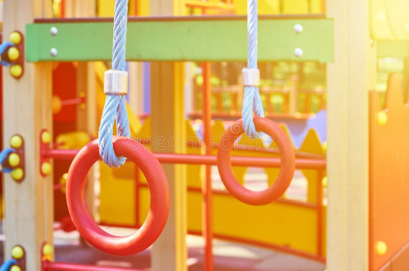 Sports Rings for Children in the Public Playground, Sunlight Effect ...