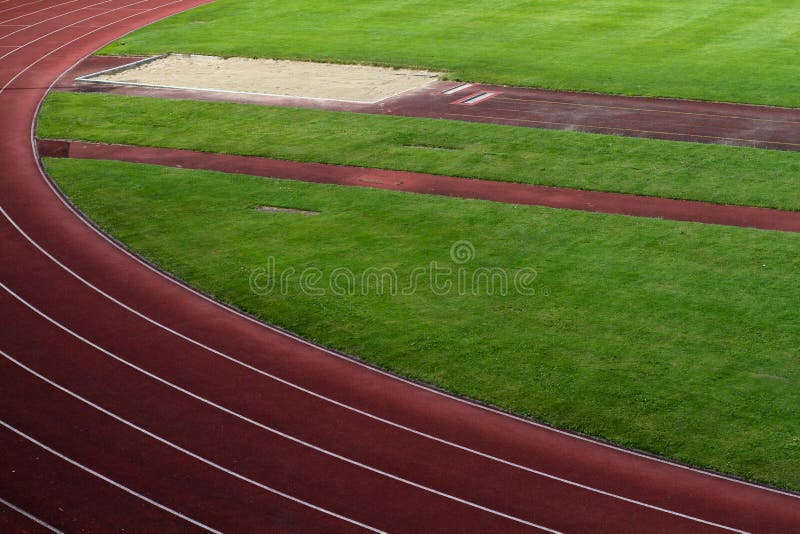 Sports Stadium with Race Tracks and Long Jump Pit Stock Photo - Image ...