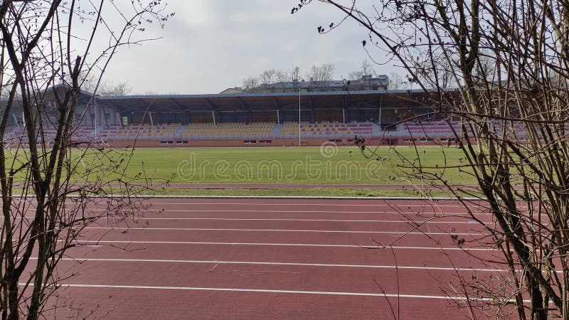 Sports Stadium with Running Tracks in Spring Stock Image - Image of ...
