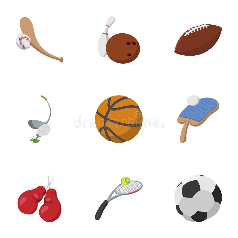 Sports Stuff Icons Set, Cartoon Style Stock Vector - Illustration of ...