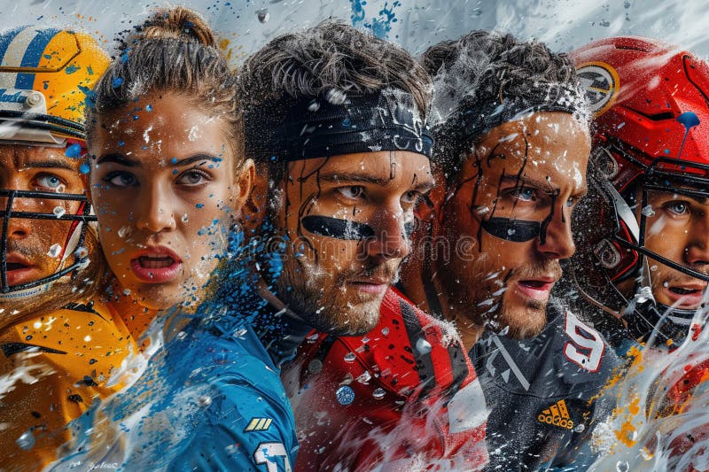 A Sports Team Collage with Action Shots and Team Logos Stock Image ...