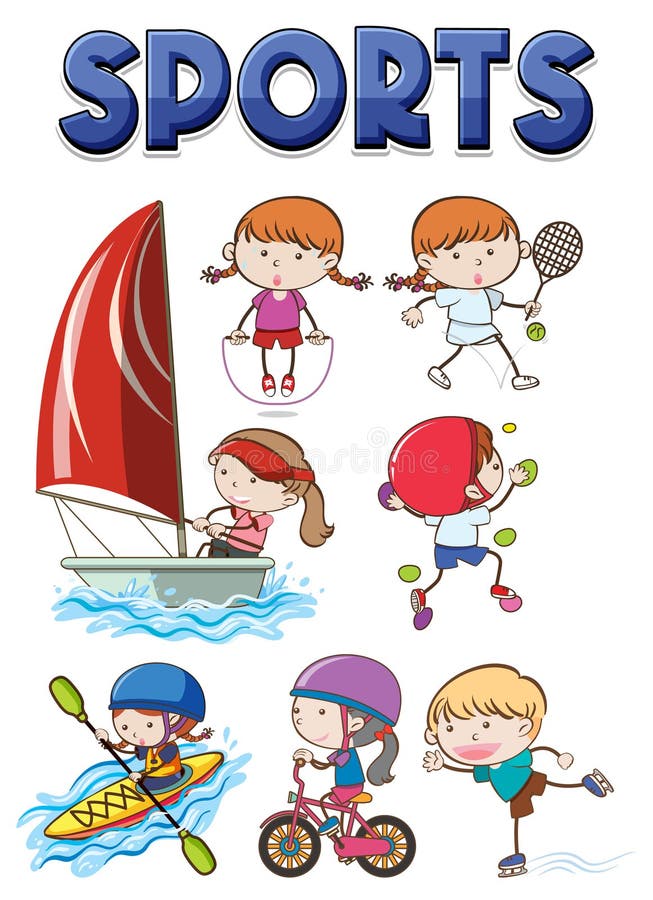 Sports Text Design with Kids Character Stock Vector - Illustration of ...