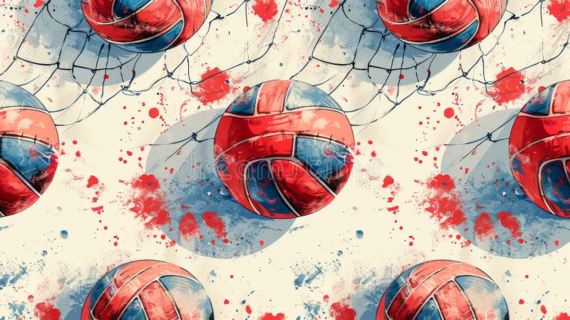 Sports-themed Background and Textile Pattern Featuring Volleyballs ...