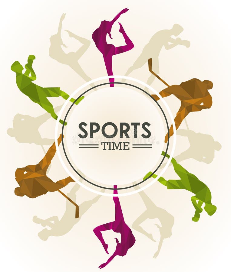 Sports Time Poster with Athletes Figures Silhouettes Circular Frame ...