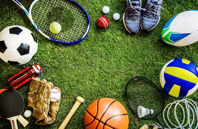 Sports Tools Balls Shoes Ground Stock Image - Image of grass, foot ...