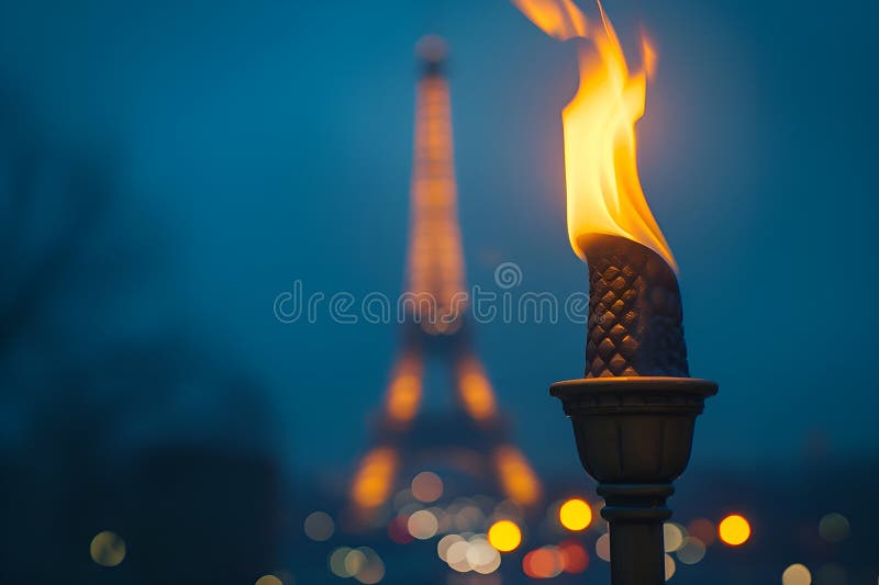 Sports Torch with Fire with the Famous Eiffel Tower Stock Illustration ...