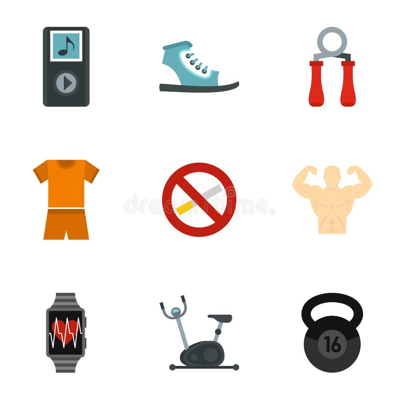 Strength Training Flat Icons Set Stock Vector - Illustration of biceps ...
