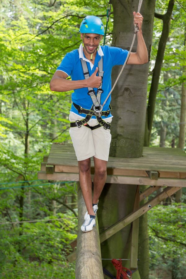 Sportsman is Climbing at High Rope Course Stock Image - Image of ...