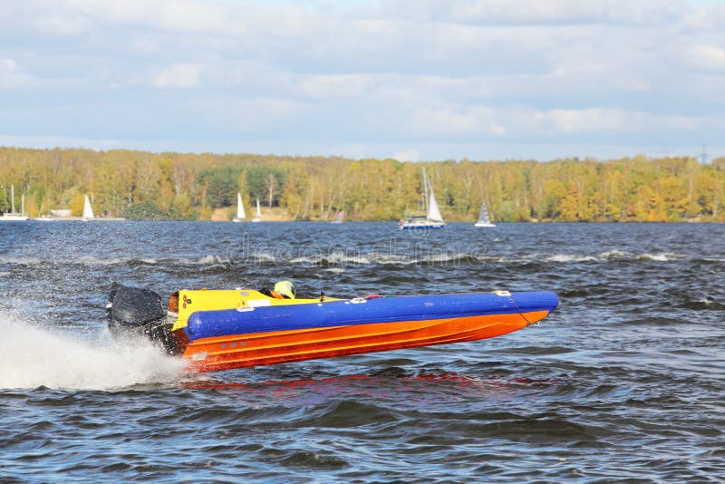 Sportsman Fast at Power Boat on River Stock Photo - Image of race, deck ...