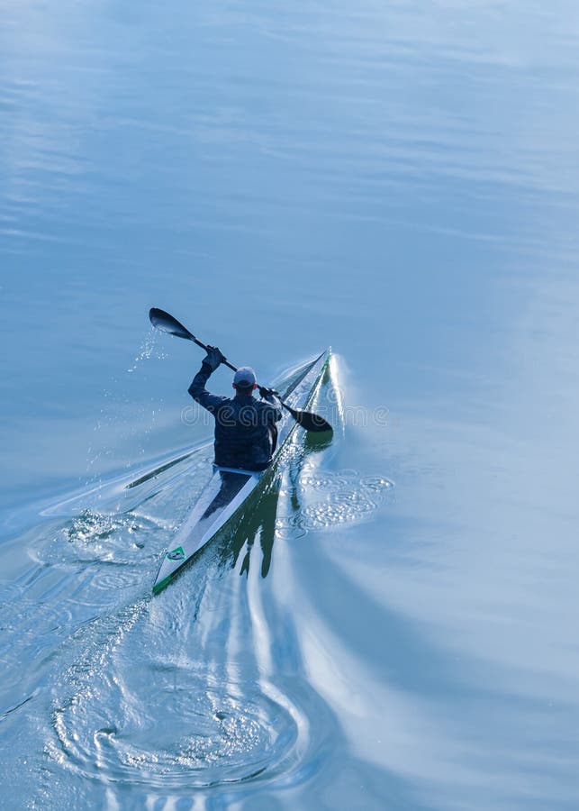 Sportsman Rowing Alone in a Kayak Stock Photo - Image of energy ...