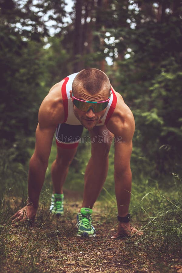 Sportsman Running in the Forest. Stock Photo - Image of motion, match ...