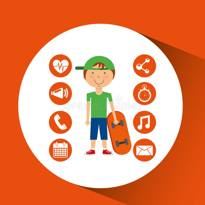 Sportsman Skater Game Apps Icons Stock Vector - Illustration of minimal ...