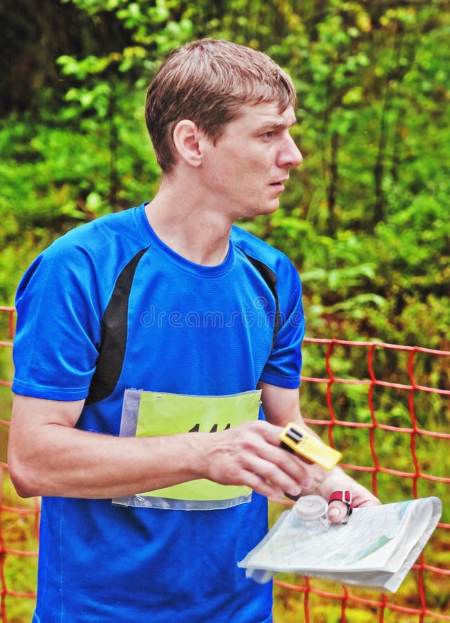 Sportsman on Start of Orienteering Competitions Stock Image - Image of ...