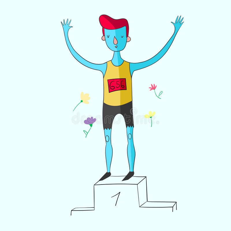 Sportsman on First Place in Sport Competition Flat Vector Illustration ...