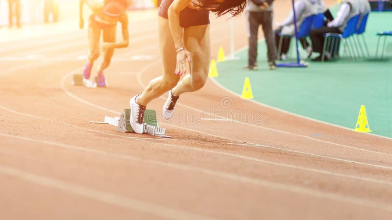 Sportswomen Starting Running Sprint Stock Image - Image of competition ...